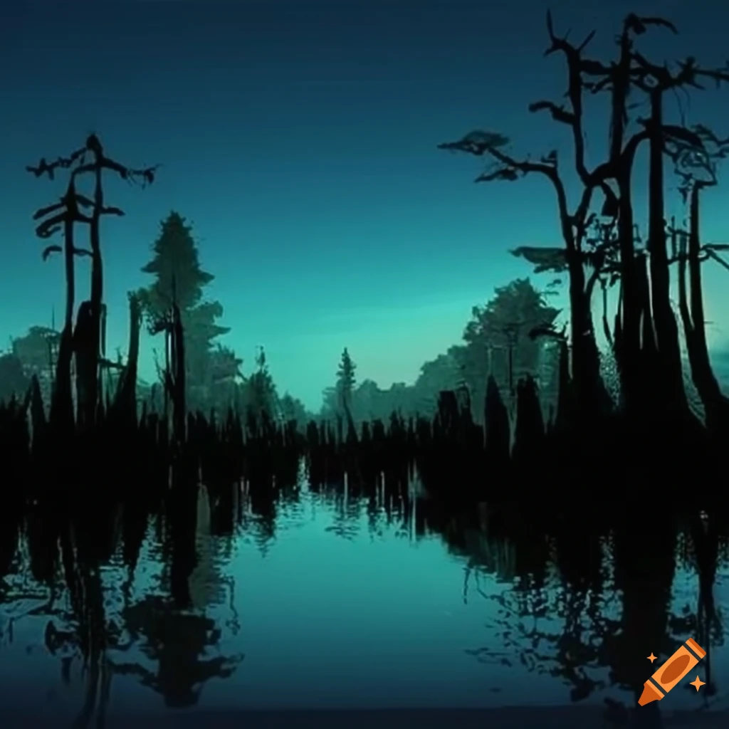 Swamp with water rising into the air on Craiyon