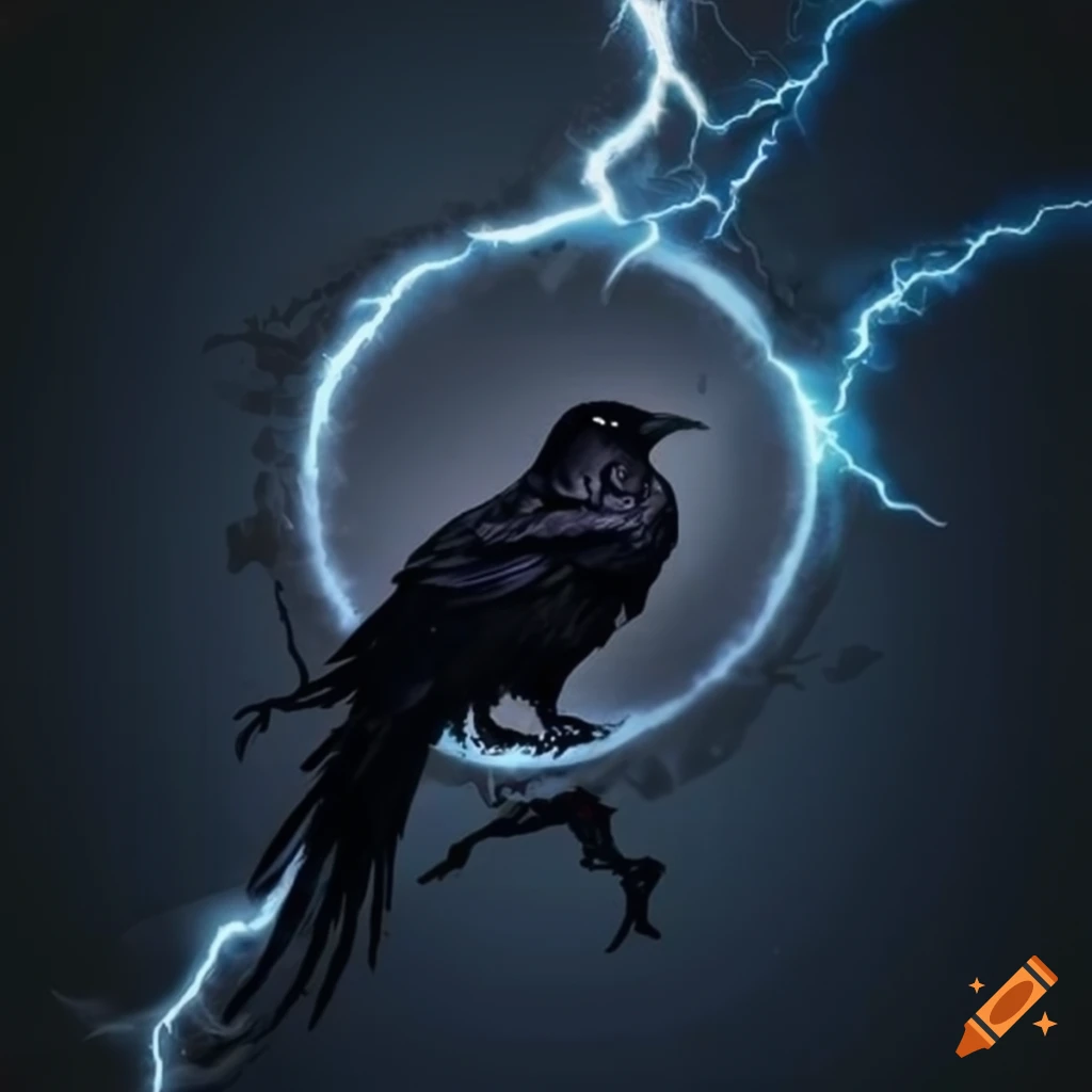 Logo design with a raven, lightning, and stardust on Craiyon