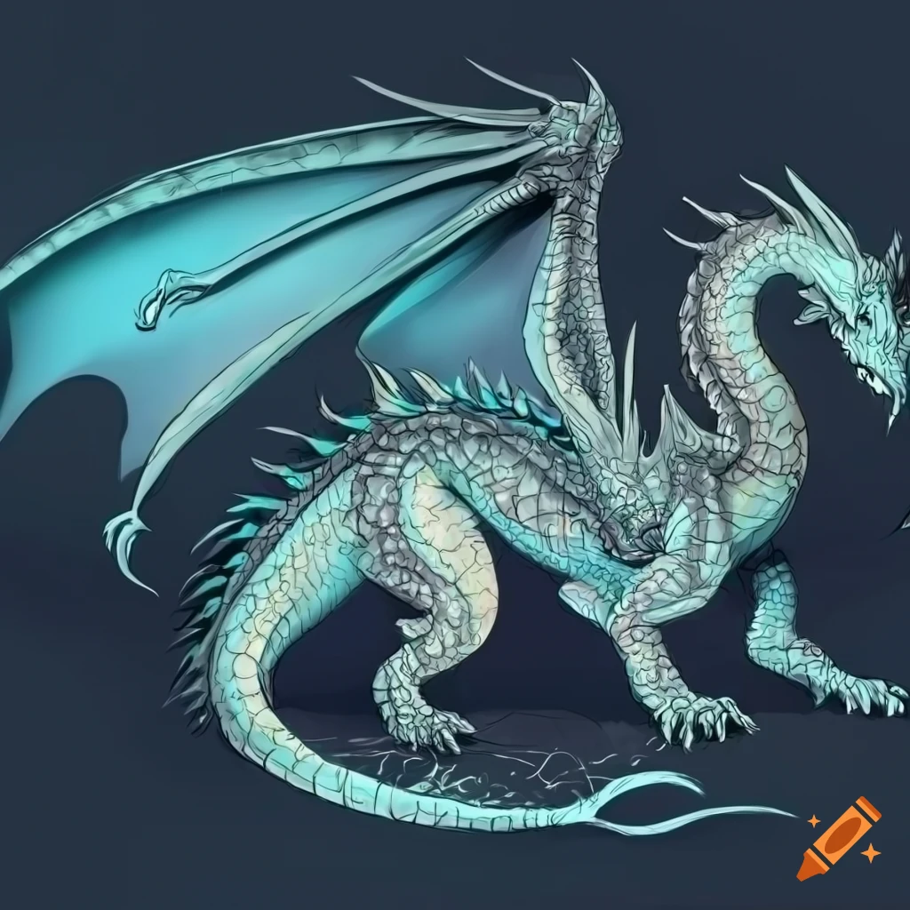 Detailed side view illustration of a dragon with wings on Craiyon