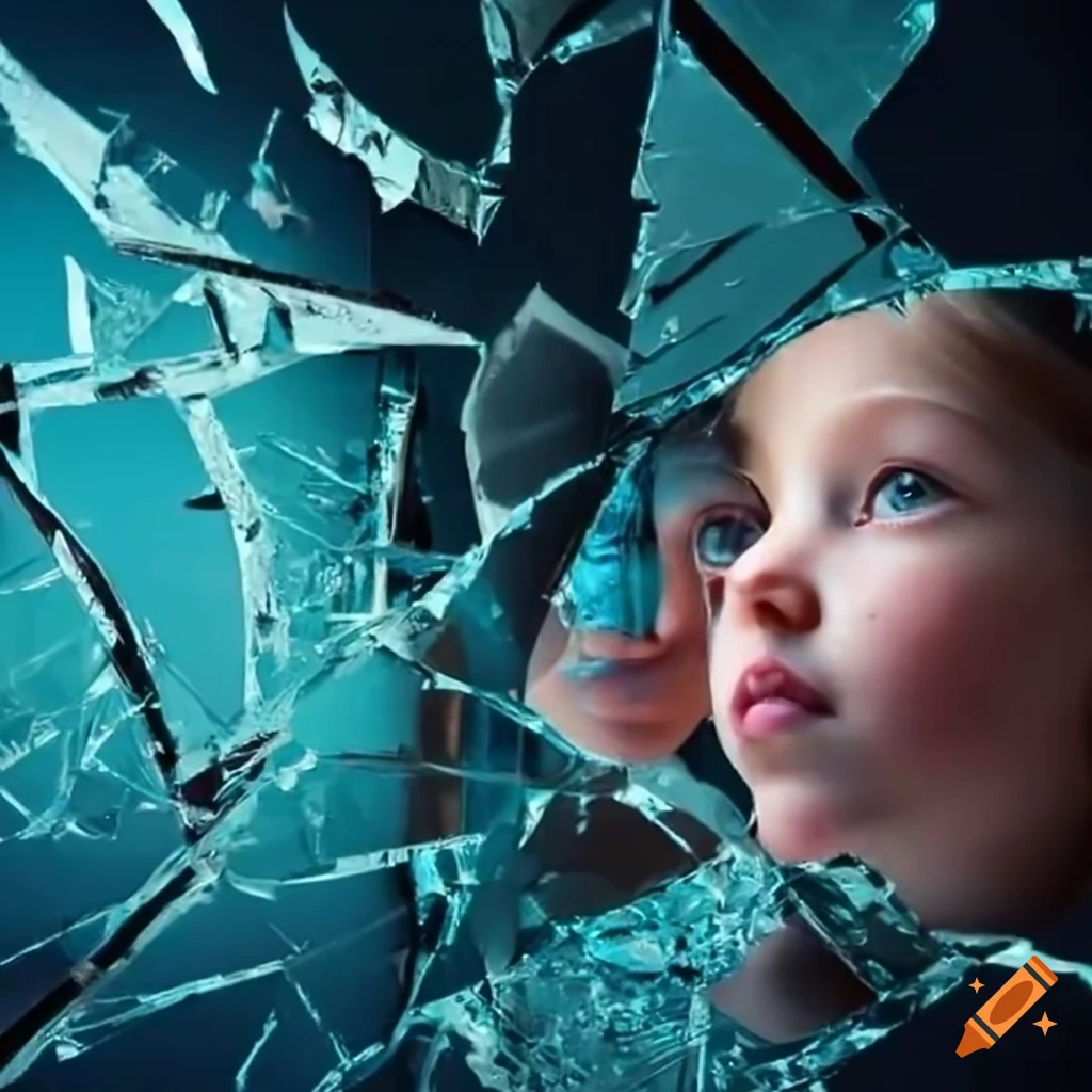 Reflection of twins in shattered glass on Craiyon