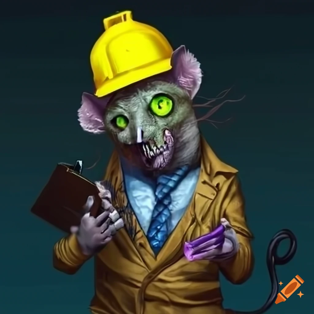 Cartoon illustration of an undead rat with glowing eyes on Craiyon