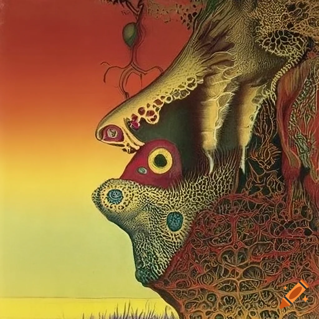 Color serigraph inspired by salish motifs and fantasy creatures on Craiyon