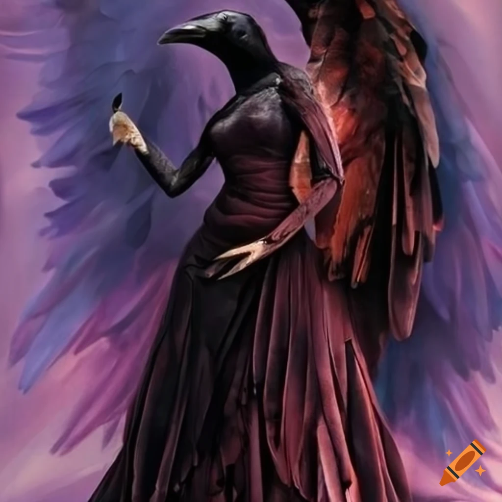 Dark romantic painting of raven with visible canvas texture and brush ...