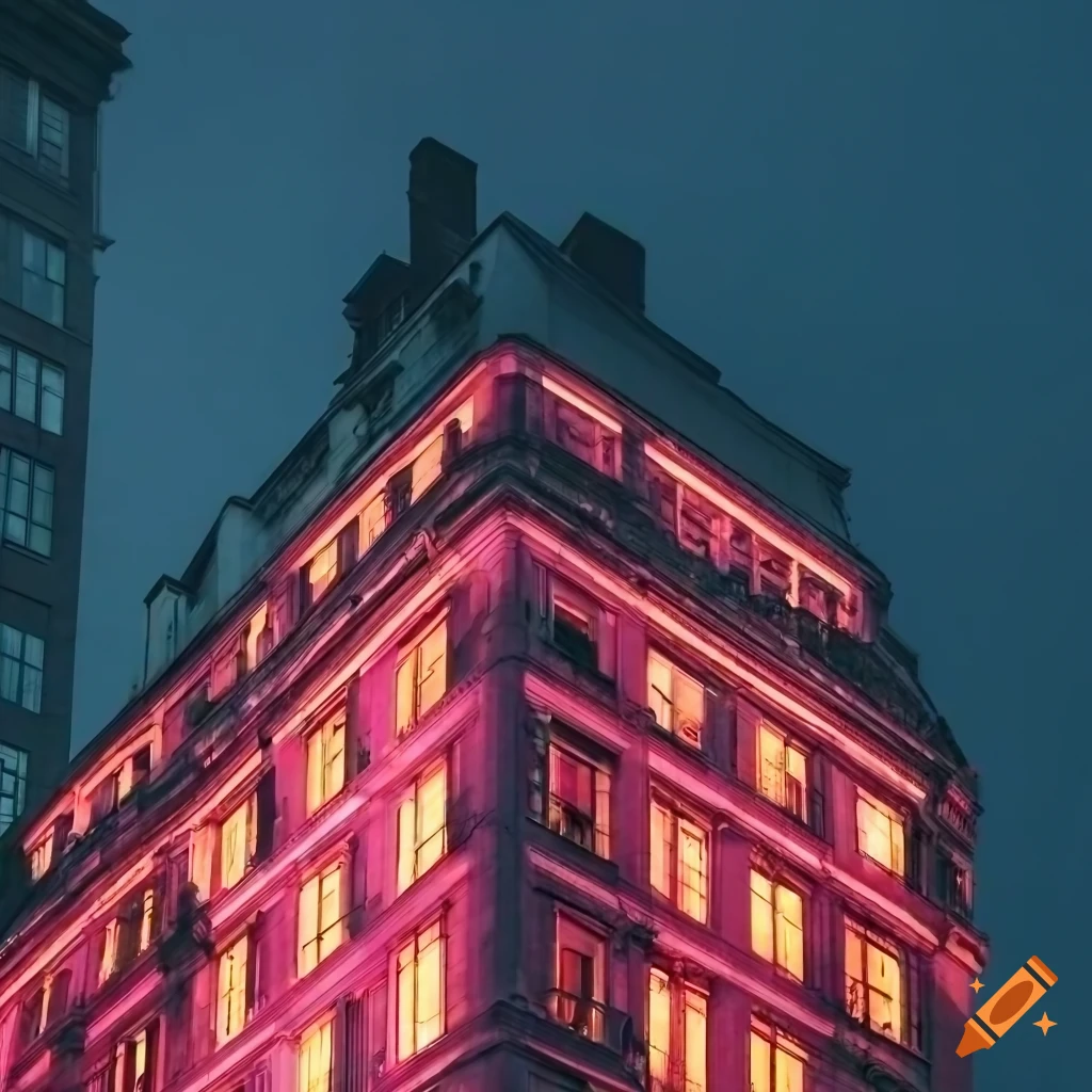 Parisian cityscape at night with neon signs on Craiyon