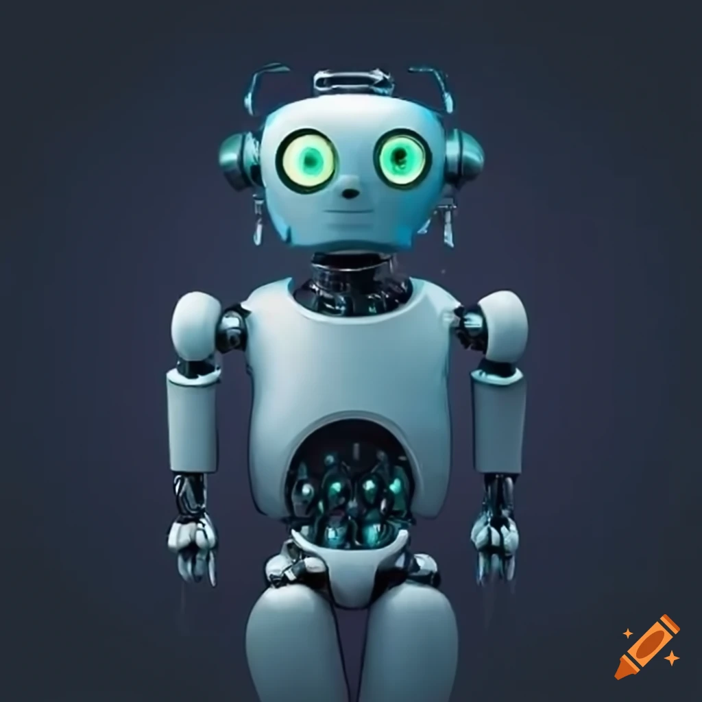 Frontal view of a non-humanoid robot on a gray background on Craiyon