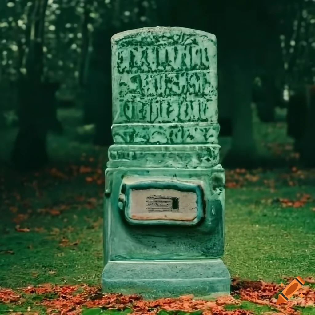 Tombstones with brand names in a graveyard on Craiyon