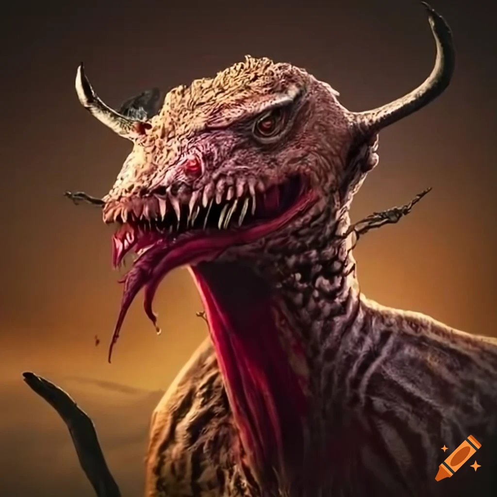 Forest with mythical creatures and a mutant lemon fruit monster in a ...