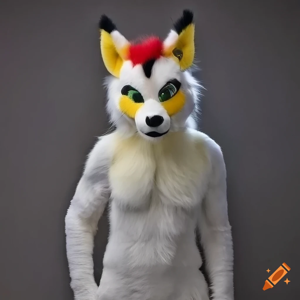 Bright yellow canine fursuit with pikachu inspired features