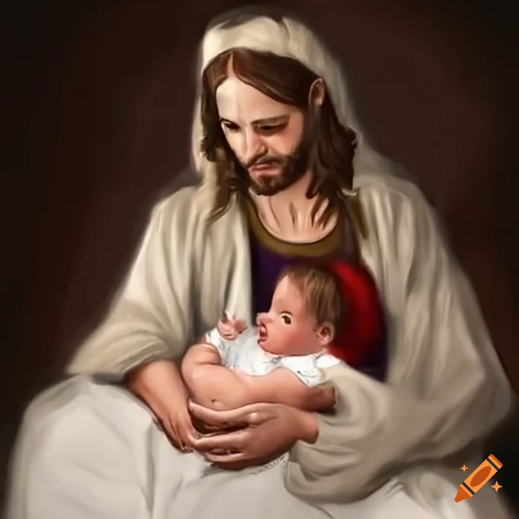 Jesus touching a child puppet on Craiyon