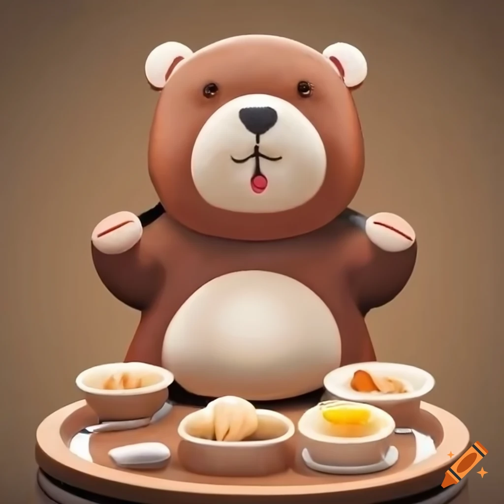 Happy bear waiting for breakfast