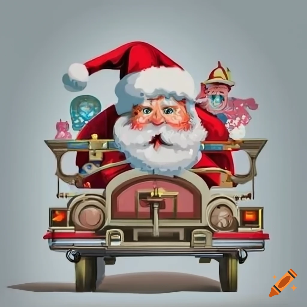 Colorized scribble of santa on a fire engine on Craiyon