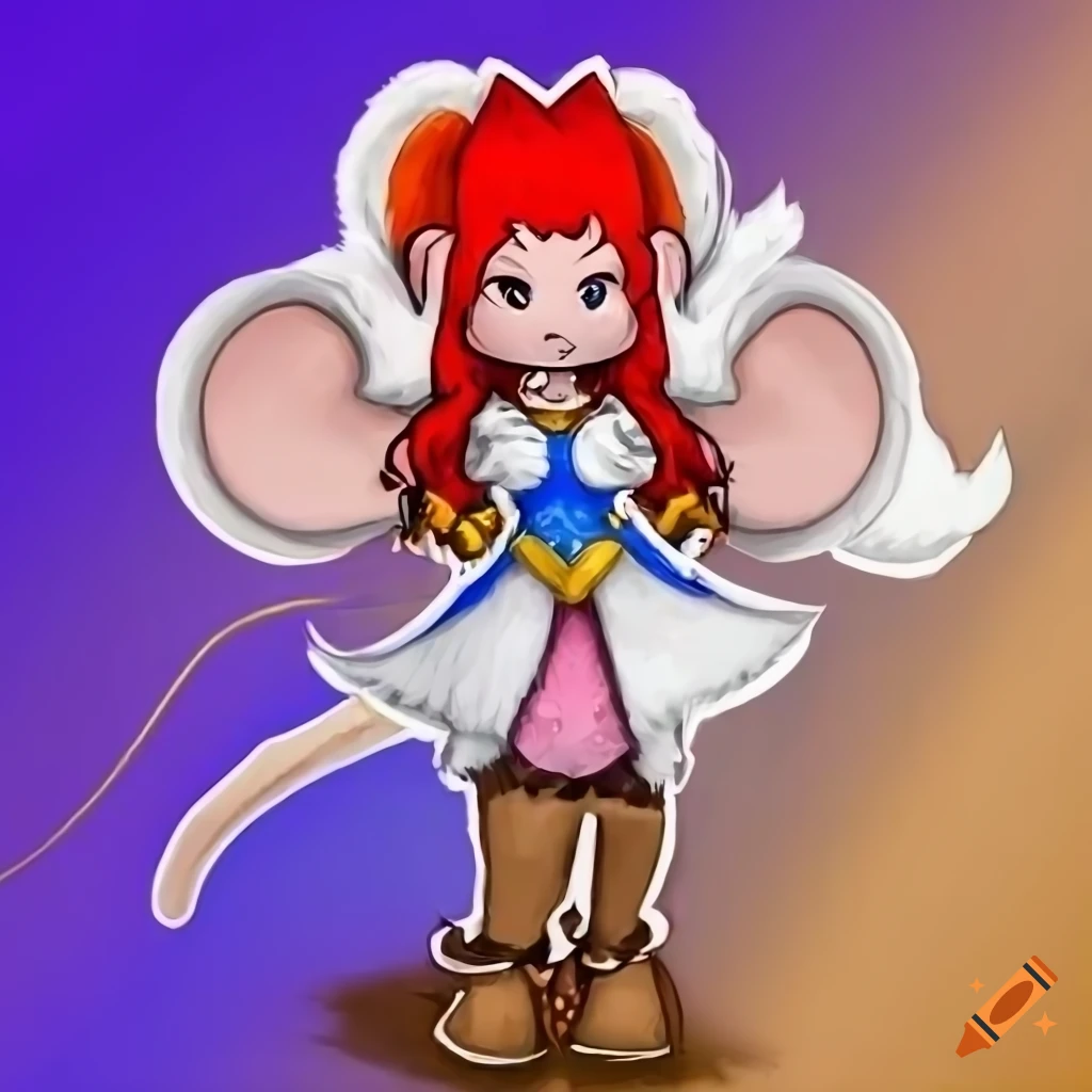Anthro mouse pirate with white fur and red hair on Craiyon