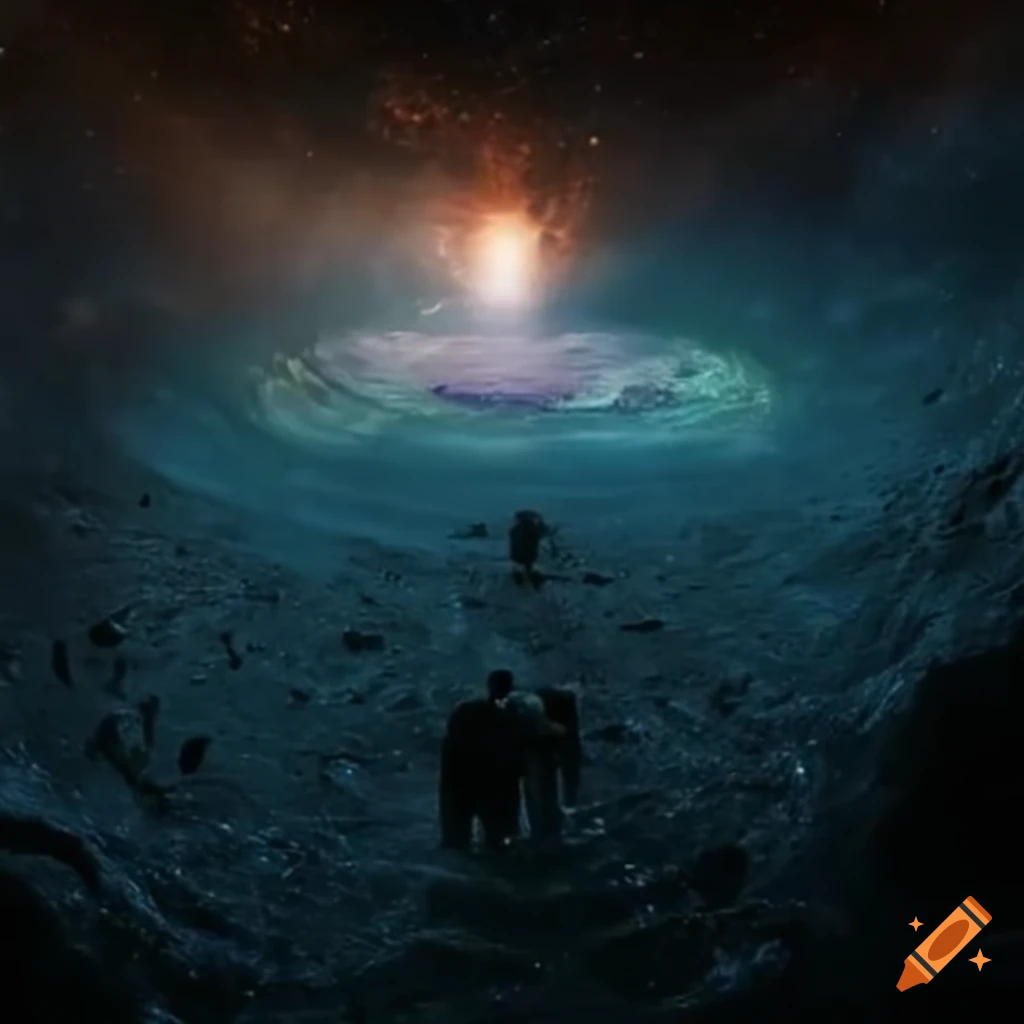 Concept art of a hole in an alien and human land on Craiyon