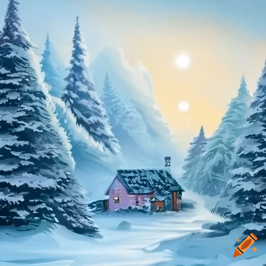 Snowy landscape scene for advent calendar
