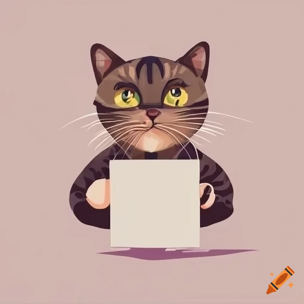 Vector illustration of a cat holding a sign on Craiyon