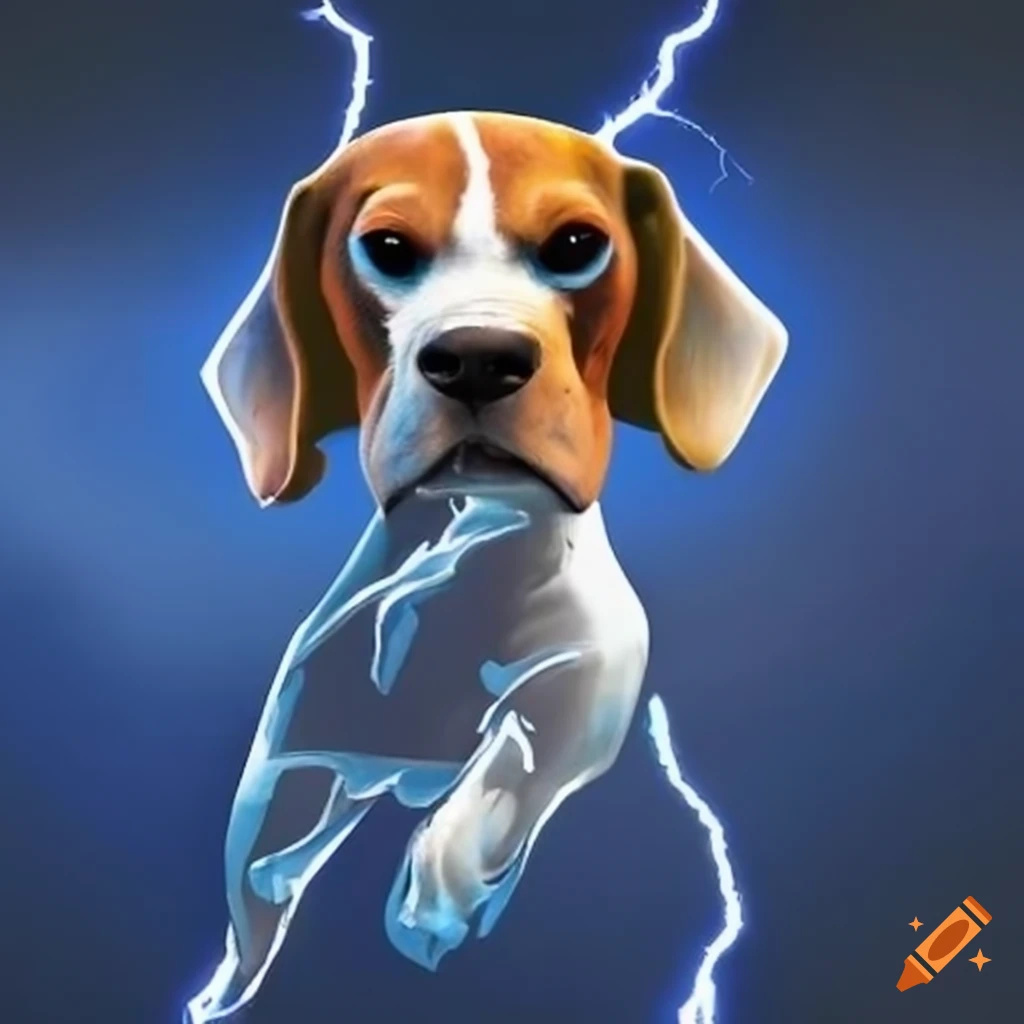 E-sports logo with a beagle surrounded by thunder and lightning on Craiyon