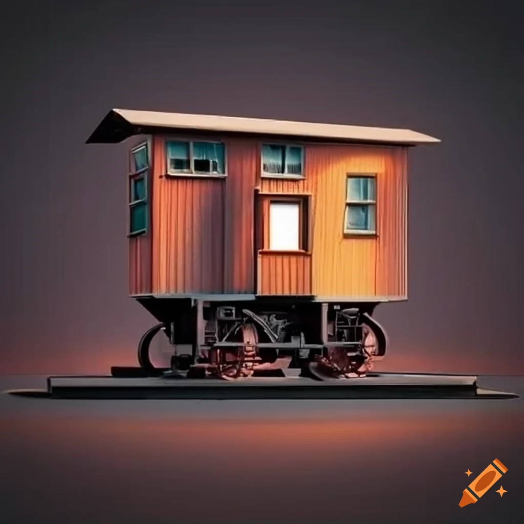 Unique house built on a train chassis on Craiyon