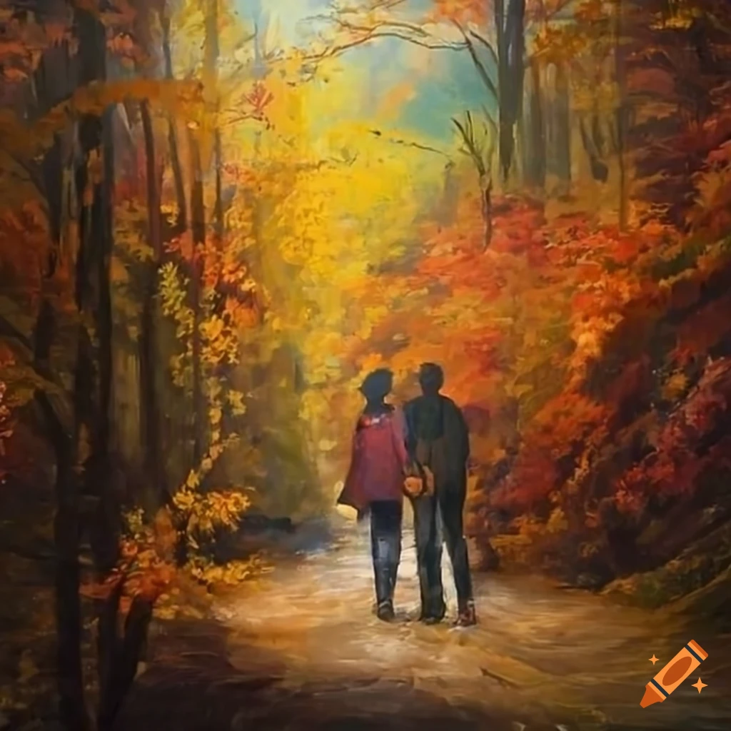 Van gogh style oil painting of a couple walking in central park with ...