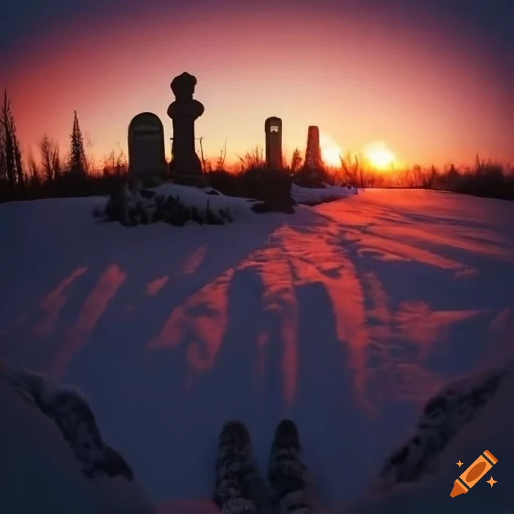 Sunset in a russian winter cemetery on Craiyon