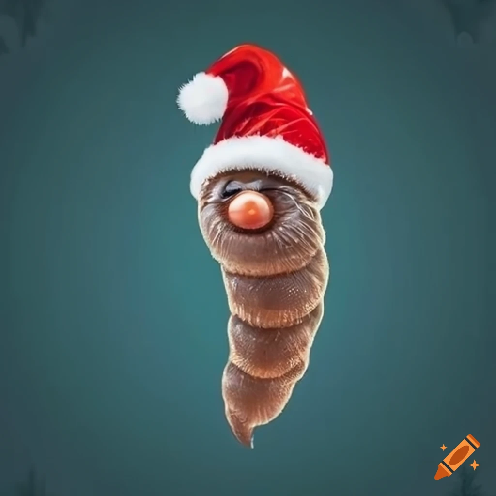 Funny winter-themed image of a maggot dressed as Santa Claus on Craiyon