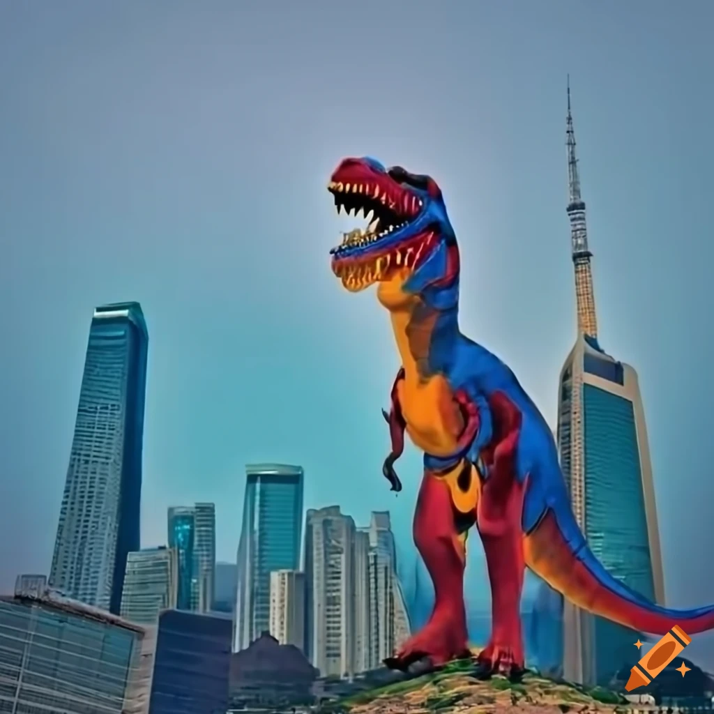 Colored T-Rex dinosaur with South Korean flag in Seoul on Craiyon