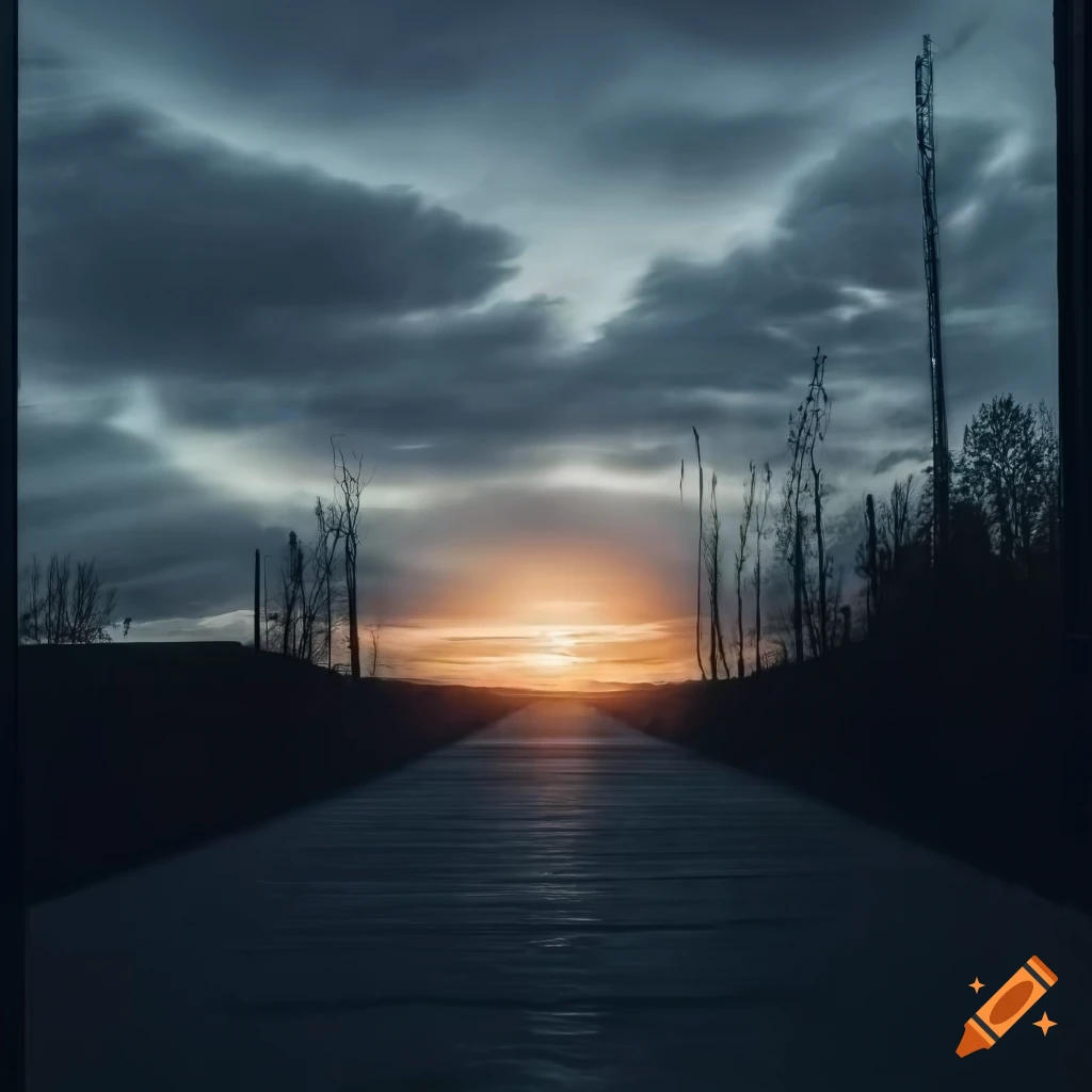 View of a grey sunset through a window on Craiyon