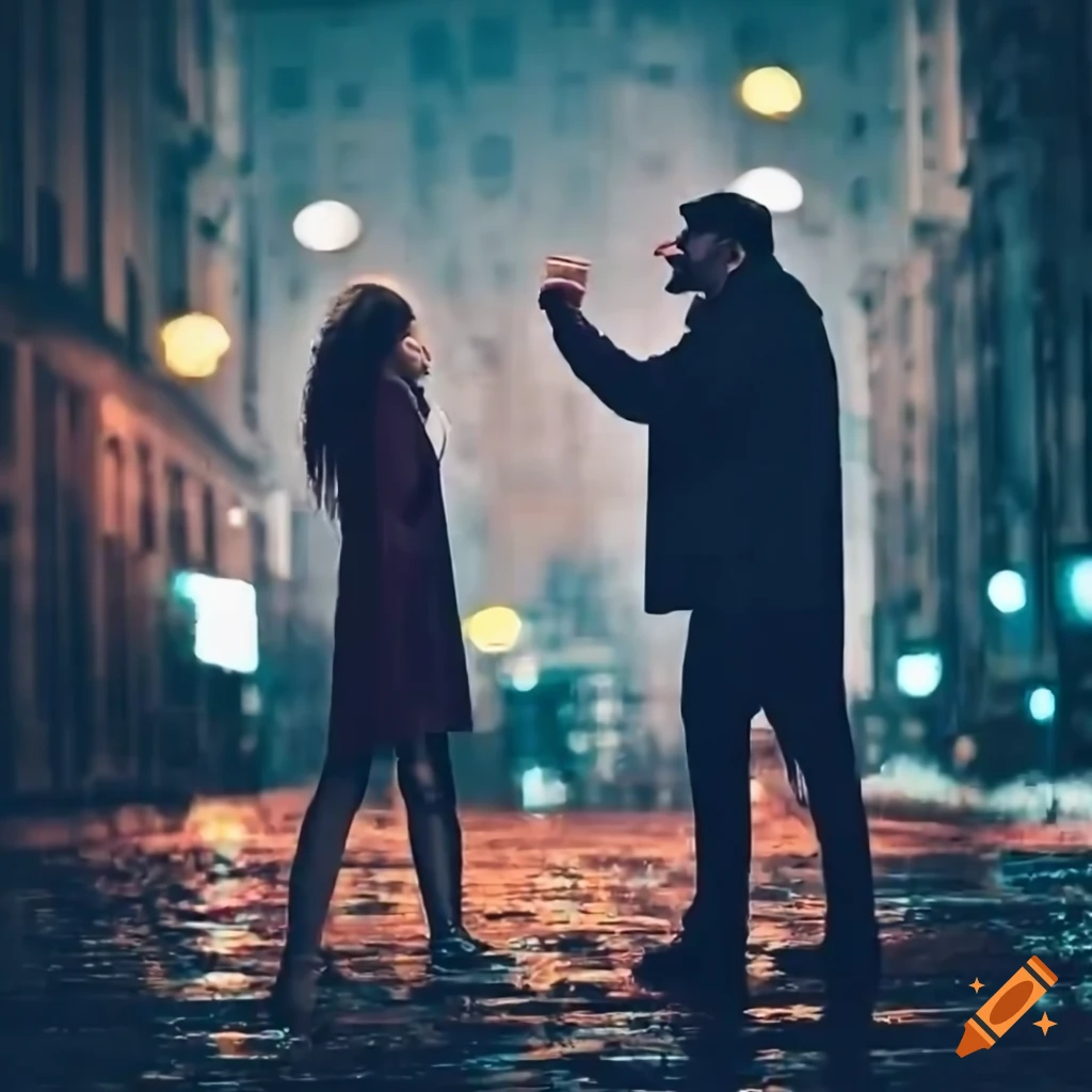 Couple arguing in the rain at night on Craiyon