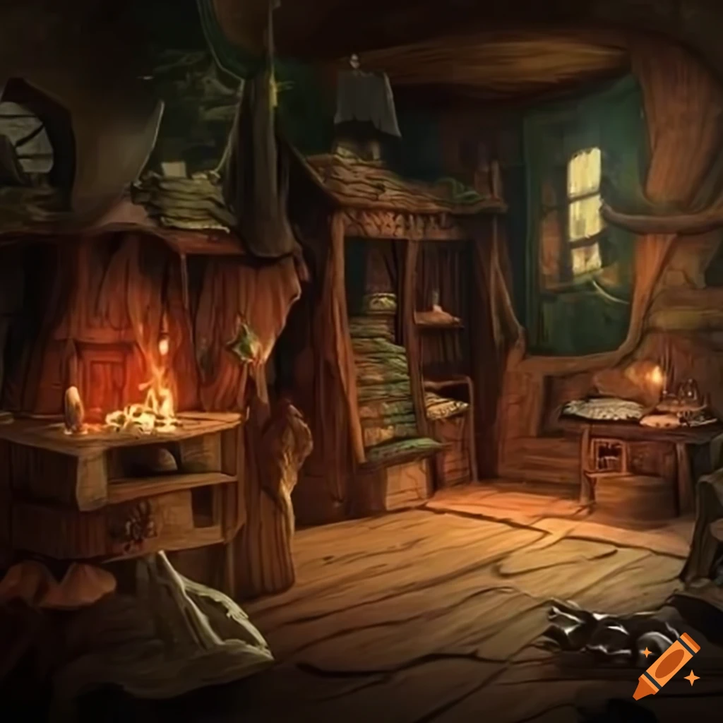 Cozy interior of a witch hut on Craiyon