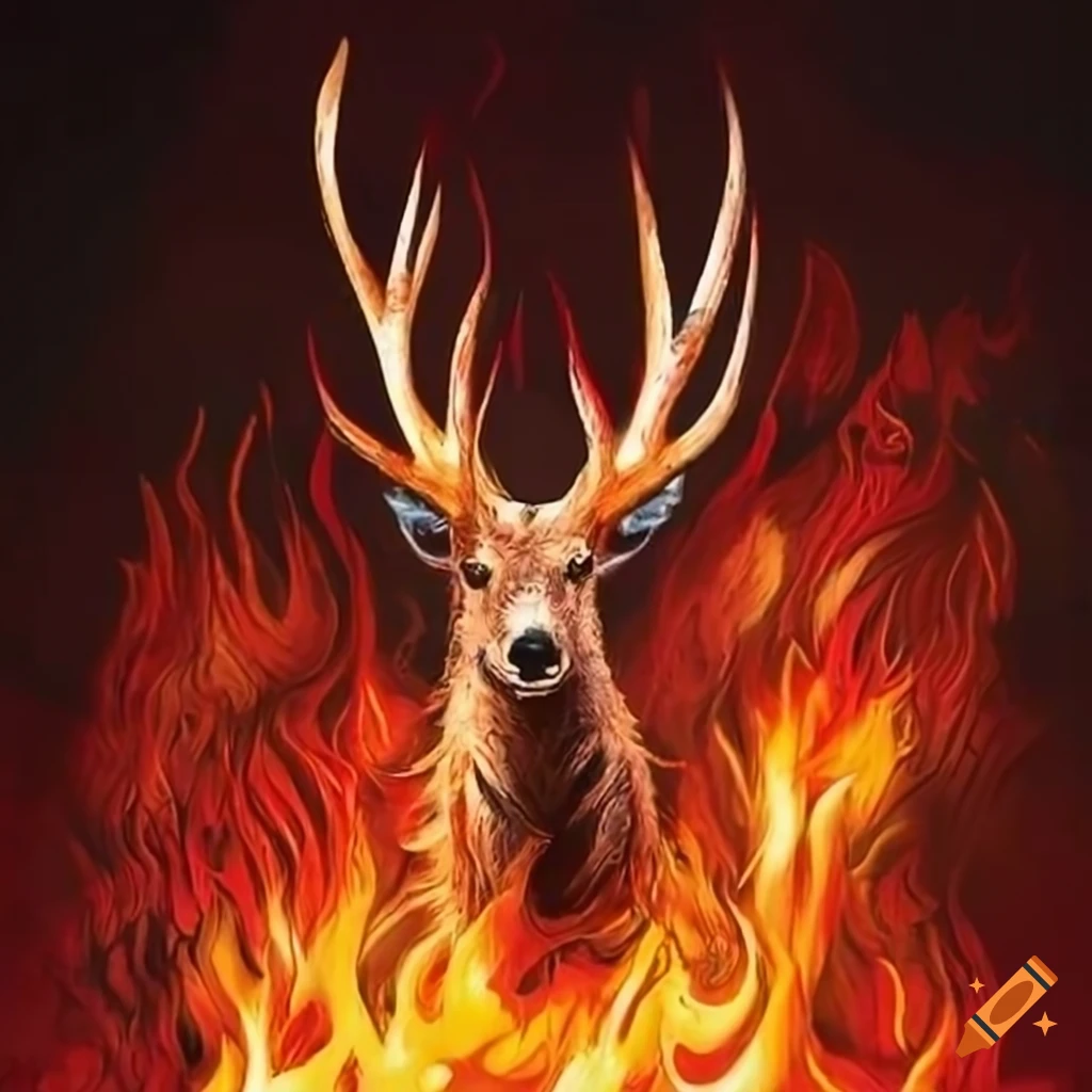 Digital art of a flame deer on Craiyon