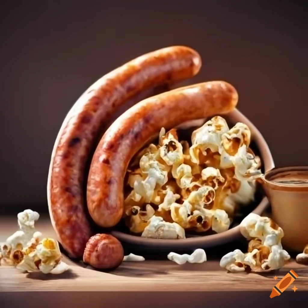 Delicious sausage and popcorn on Craiyon