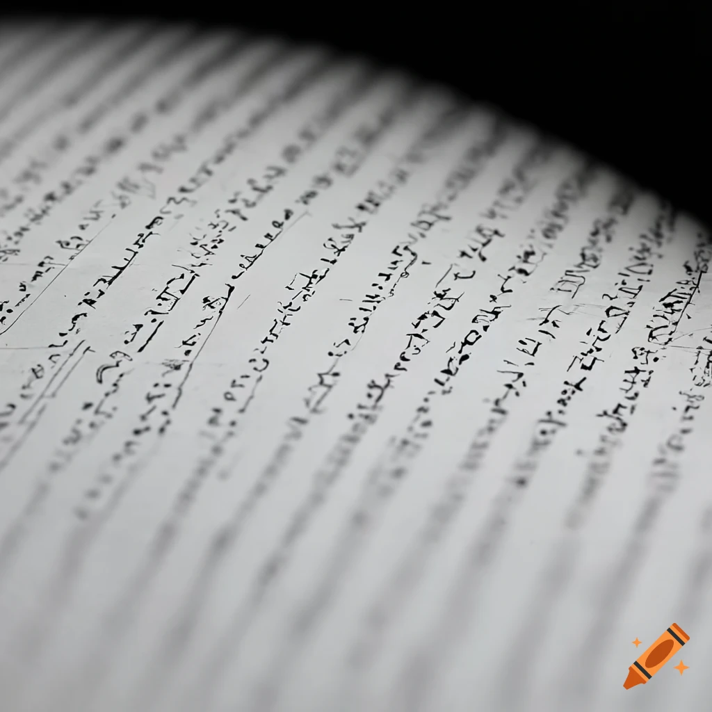 Detailed view of an open book page with lines of text on Craiyon