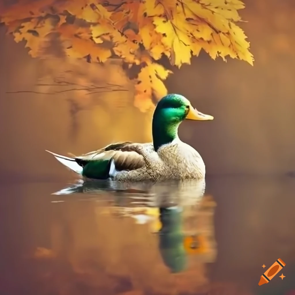 Duck sitting under a colorful tree in a landscape on Craiyon