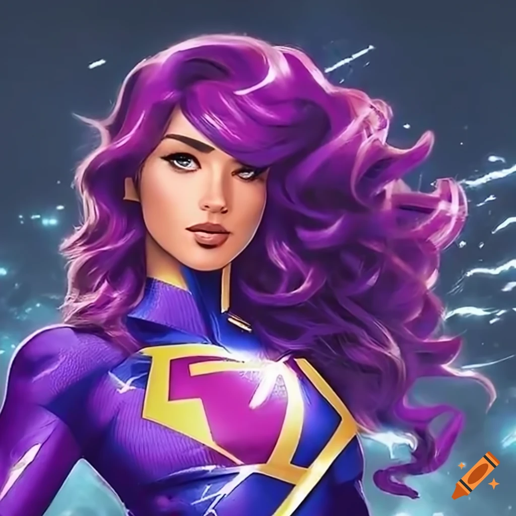 Illustration of a red-haired superheroine with lightning powers