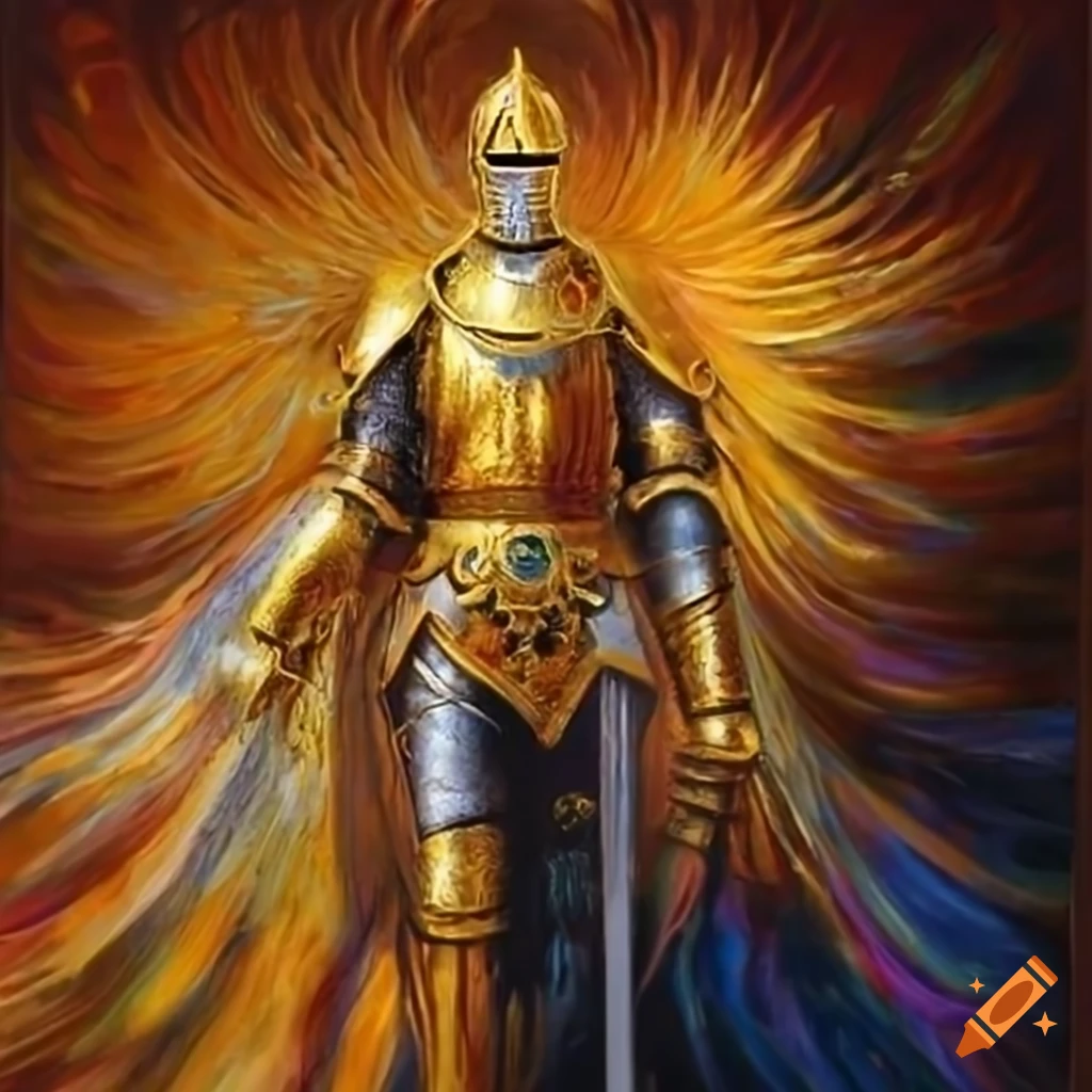 Realistic painting of a divine golden knight on Craiyon