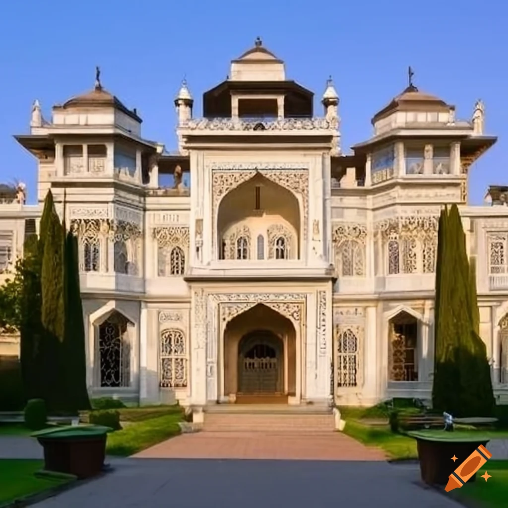 Frontal elevation of Mughal architectural style building on Craiyon