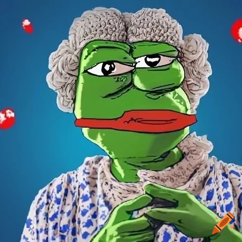 Satirical meme of Pepe playing bingo as a grandma on Craiyon