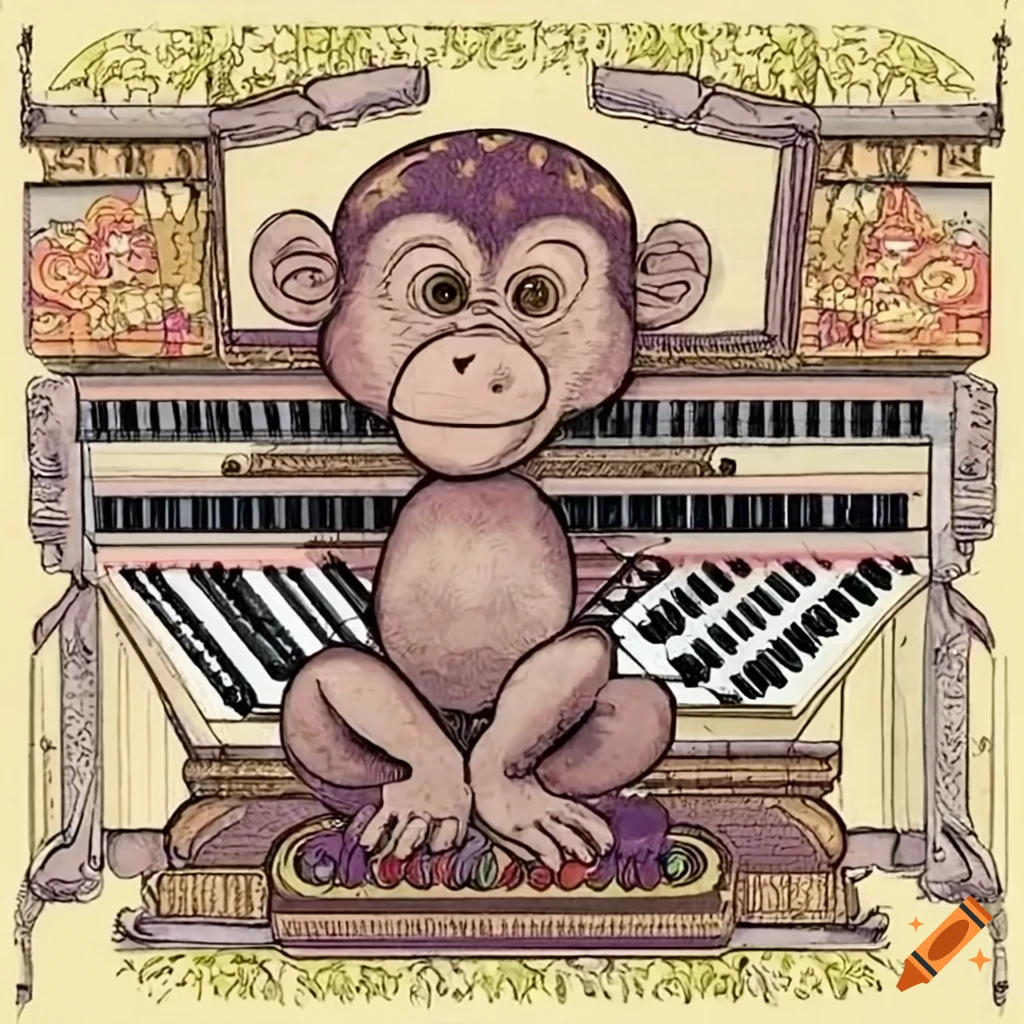 Vintage monkeys playing electric organ
