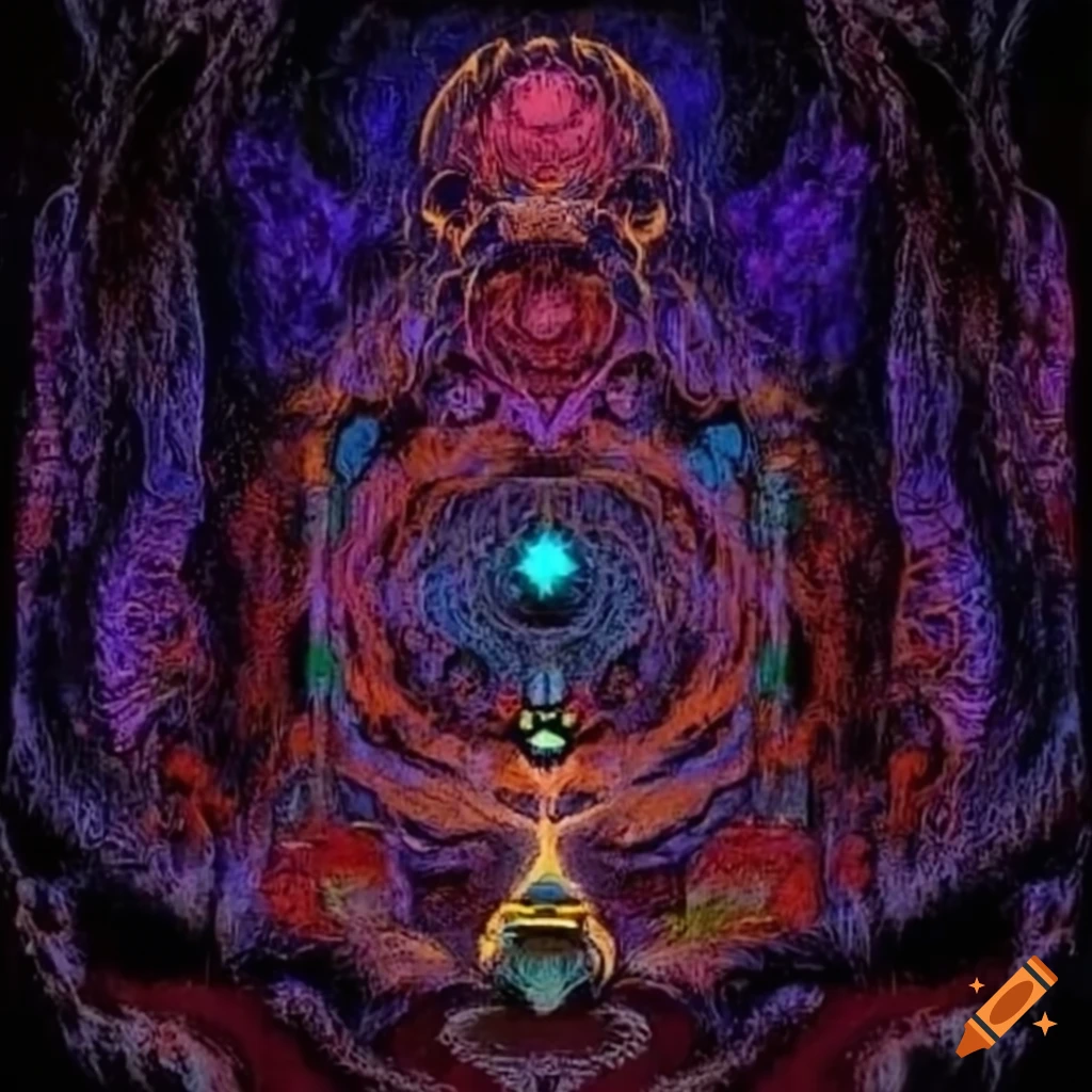 Digital art of a hermit reaching the ether realm on Craiyon