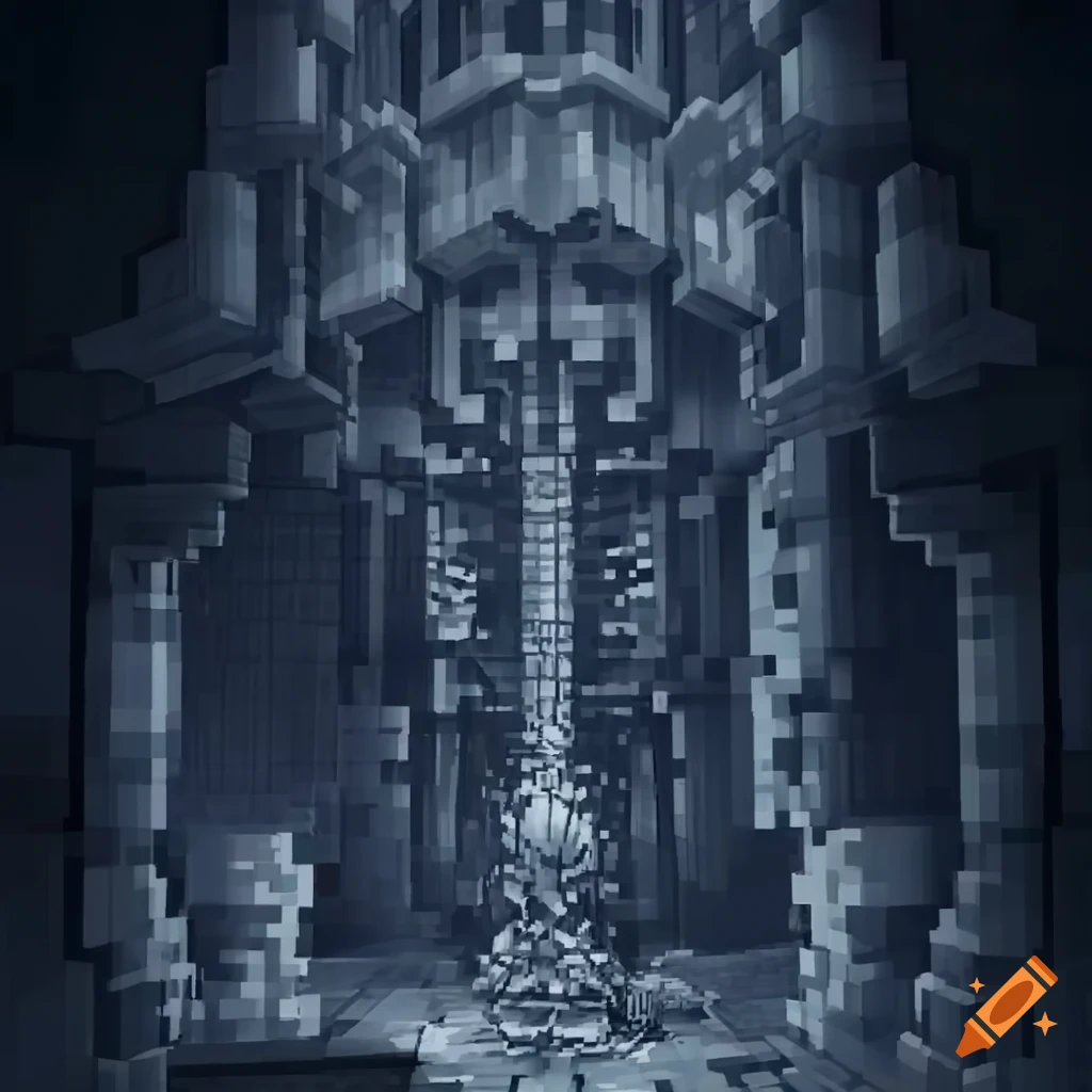 Blueprint for a minecraft skeleton farm on Craiyon