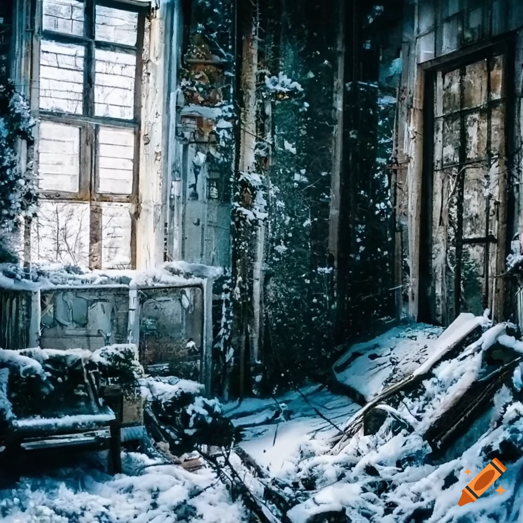 Snowy post-apocalyptic bedroom on Craiyon