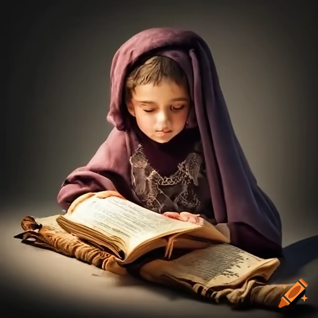 Diverse group of children reading a torah scroll on Craiyon