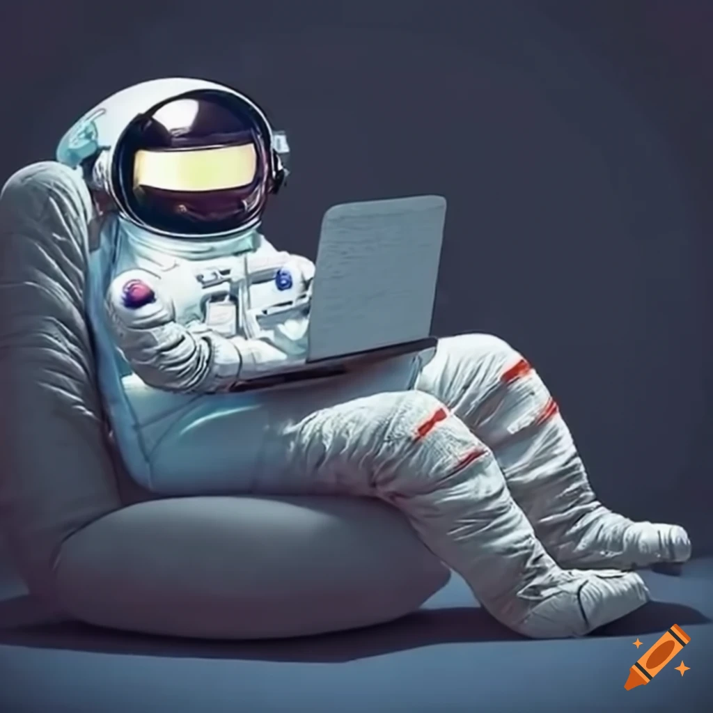 Astronaut using laptop in space