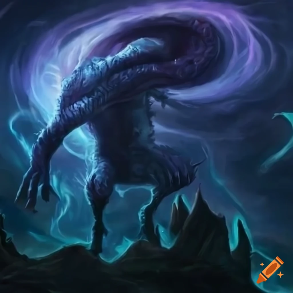 Mtg art of a monster being sucked into a magical vortex