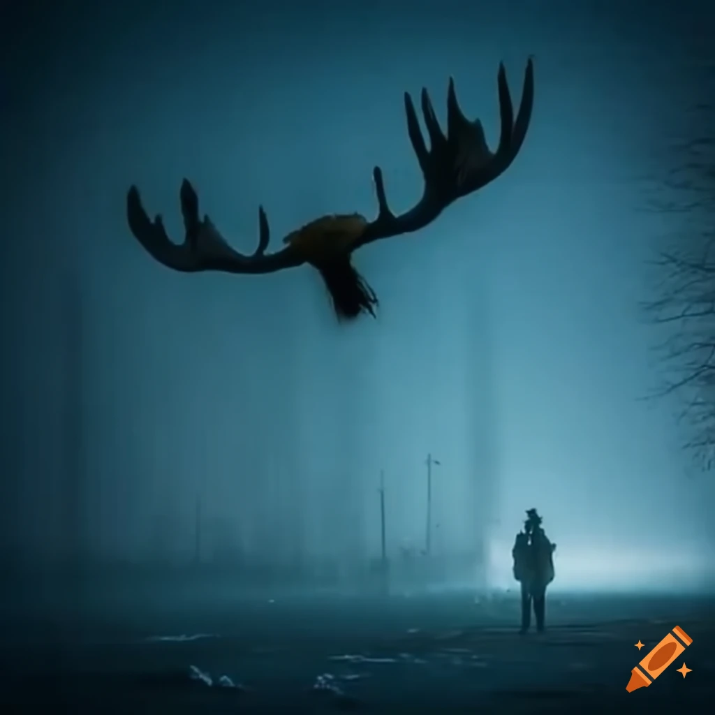 Artistic depiction of a psychic moose above chernobyl on Craiyon