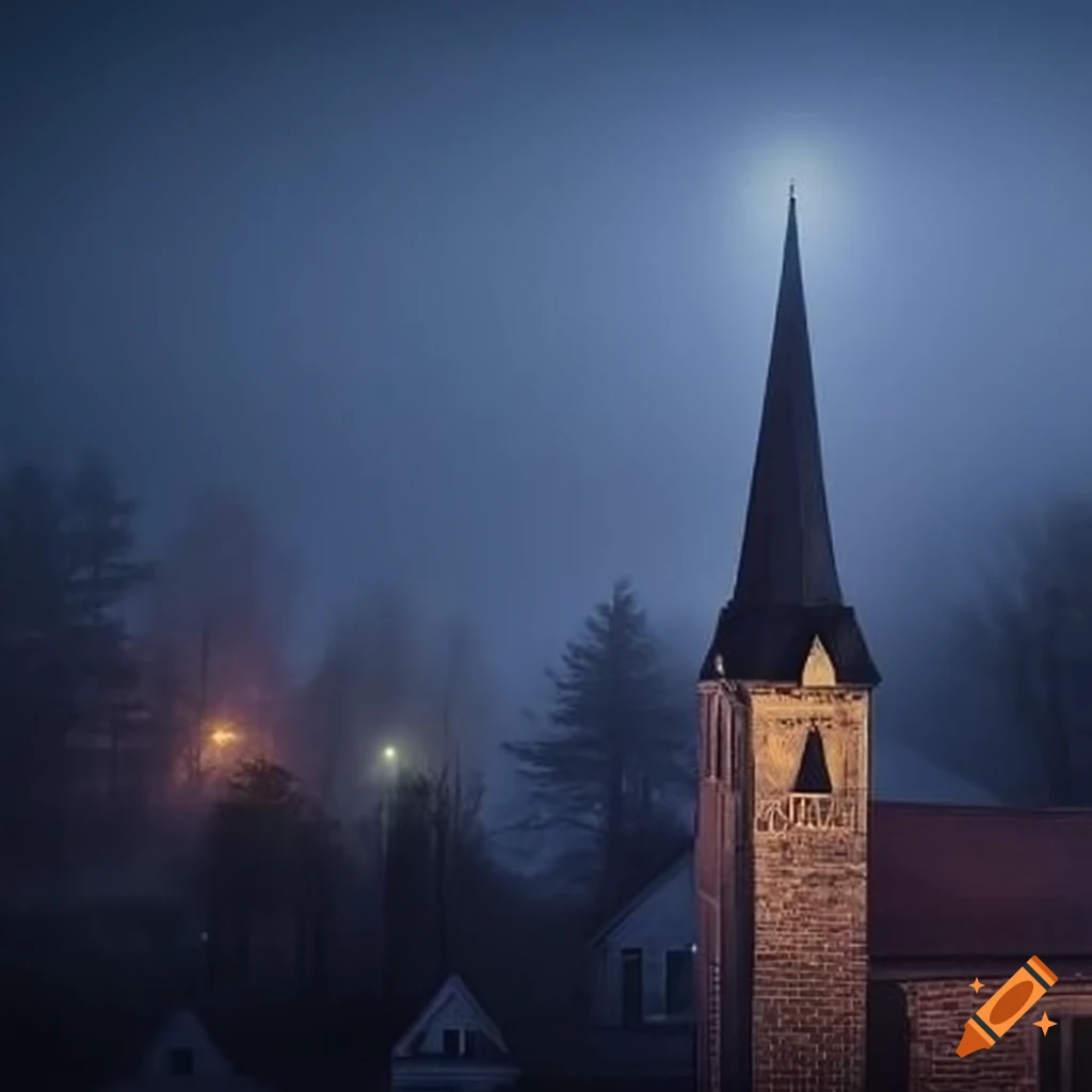 Foggy night in a 1800s new england town