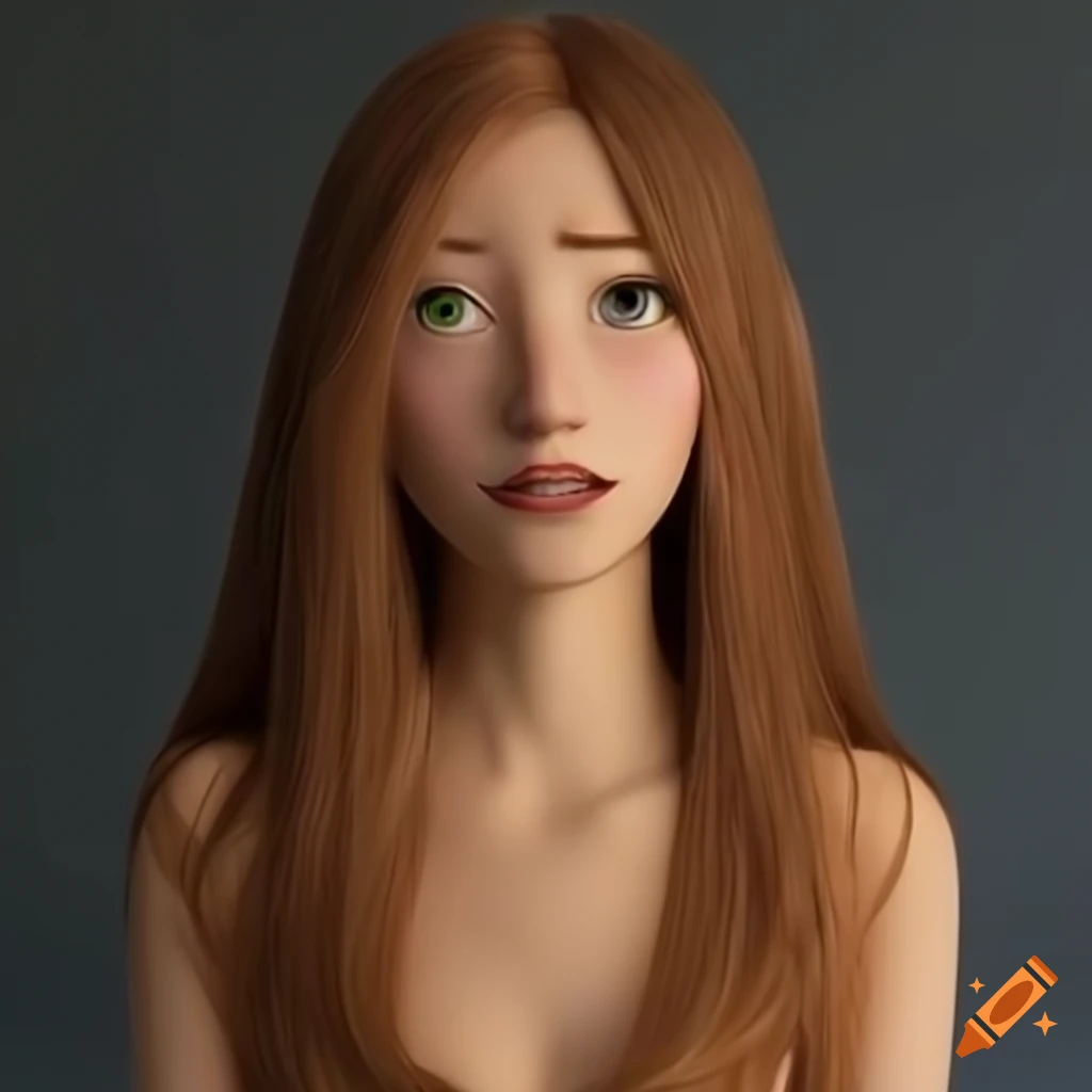 Character sheets of a slim woman with long light brown hair