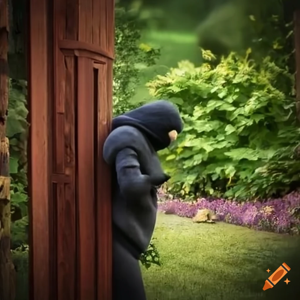 Humorous image of a thief hiding in a garden gate on Craiyon