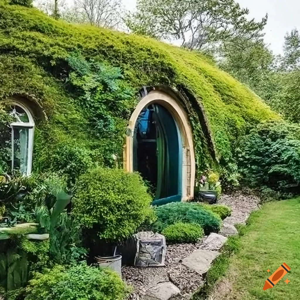 Image of a mossy hobbit cottage surrounded by greenery on Craiyon