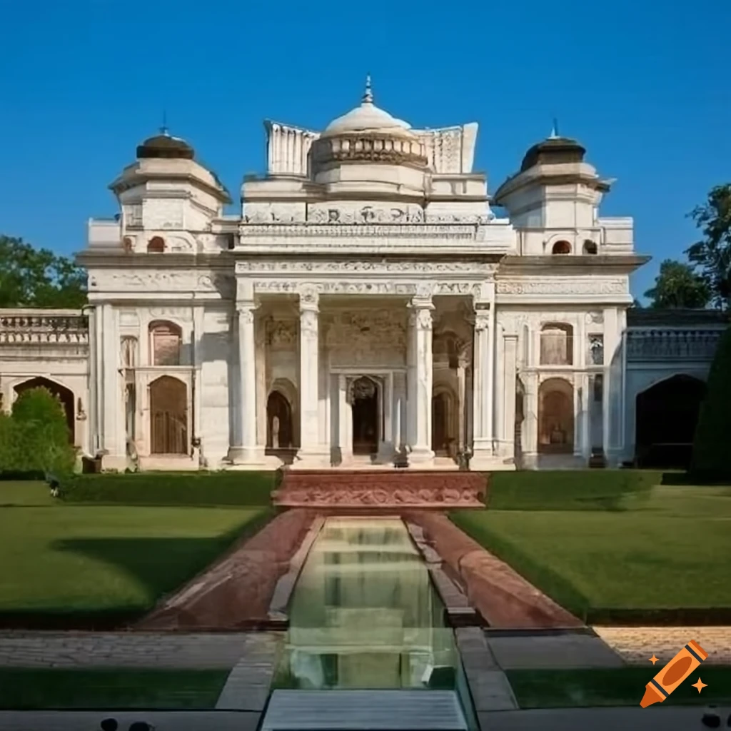 Front view of a mughal architectural style building on Craiyon
