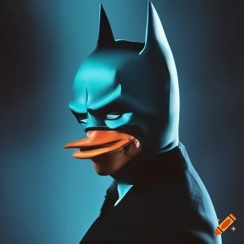 Man wearing a cyan duck mask in batman 1989 on Craiyon